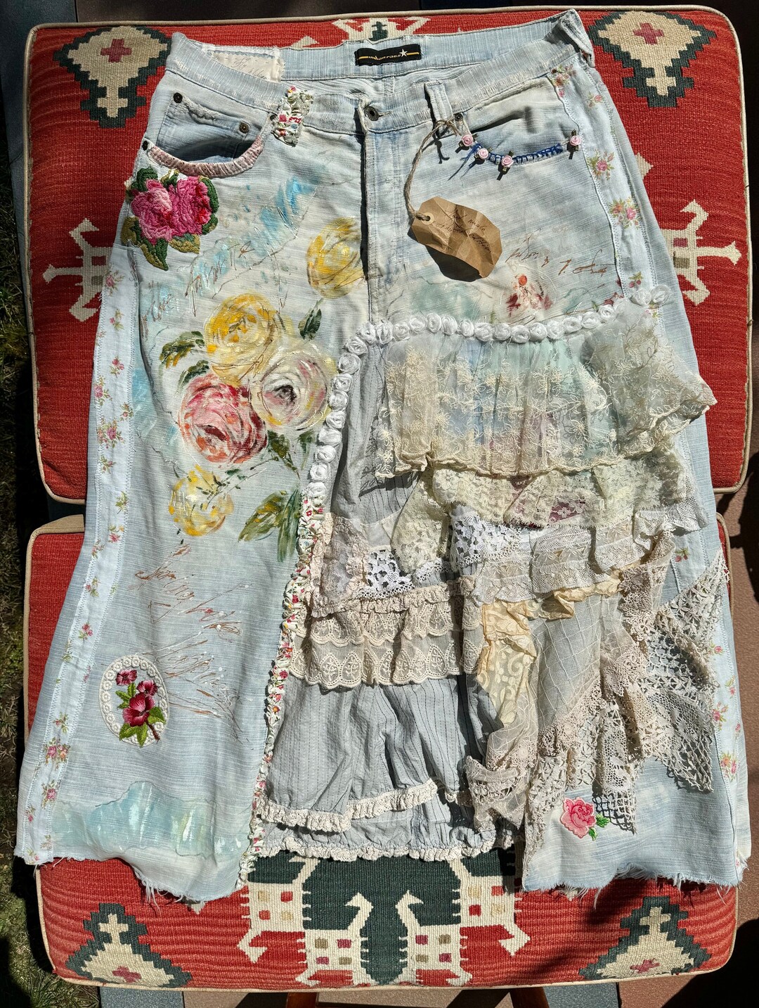 Indian Rags Country Boho Style Cotton Skirt, Hand Painted and ...