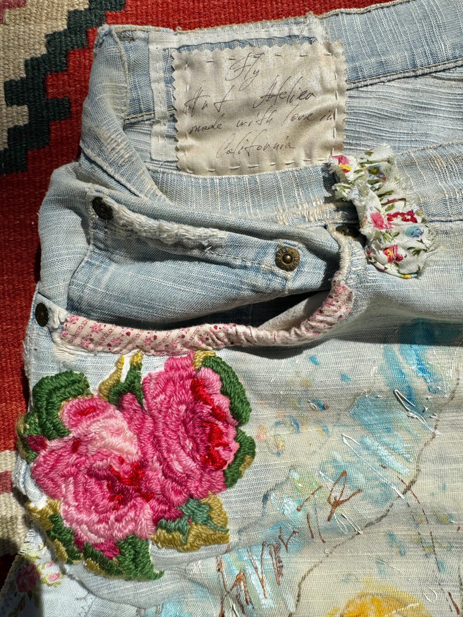 Indian Rags Country Boho Style Cotton Skirt, Hand Painted and ...