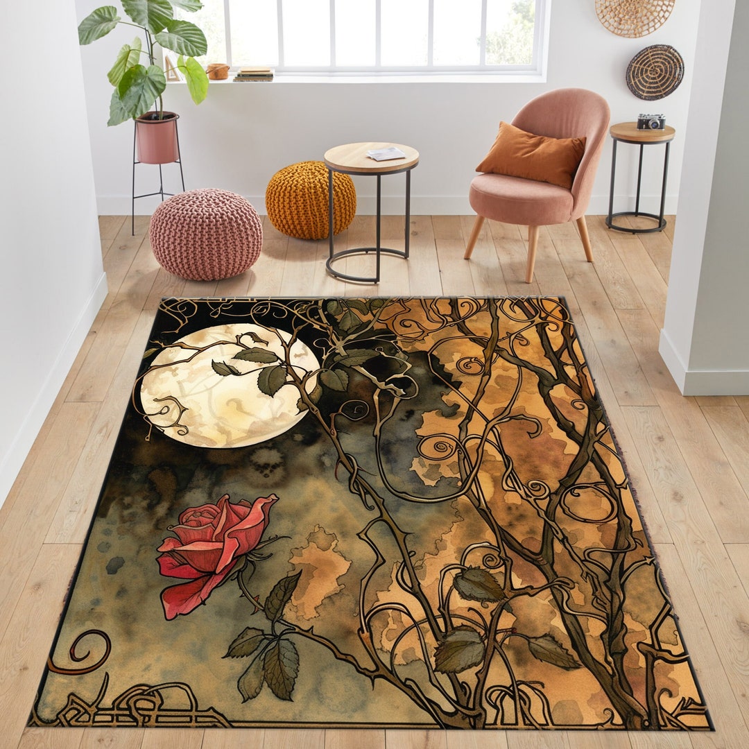 Red Rose, Red Rose Rug, Red Flower Rug, Colorful Rug, Leaf Pattern Rug ...