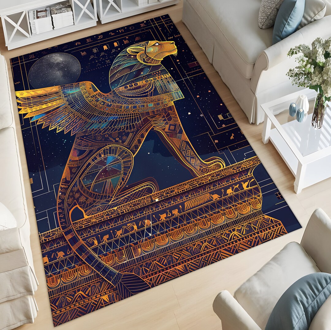 Egyptian Hierohlyphs Tiger,egyptian Cat Rug,egypt Rug, Hieroglyph Rug ...