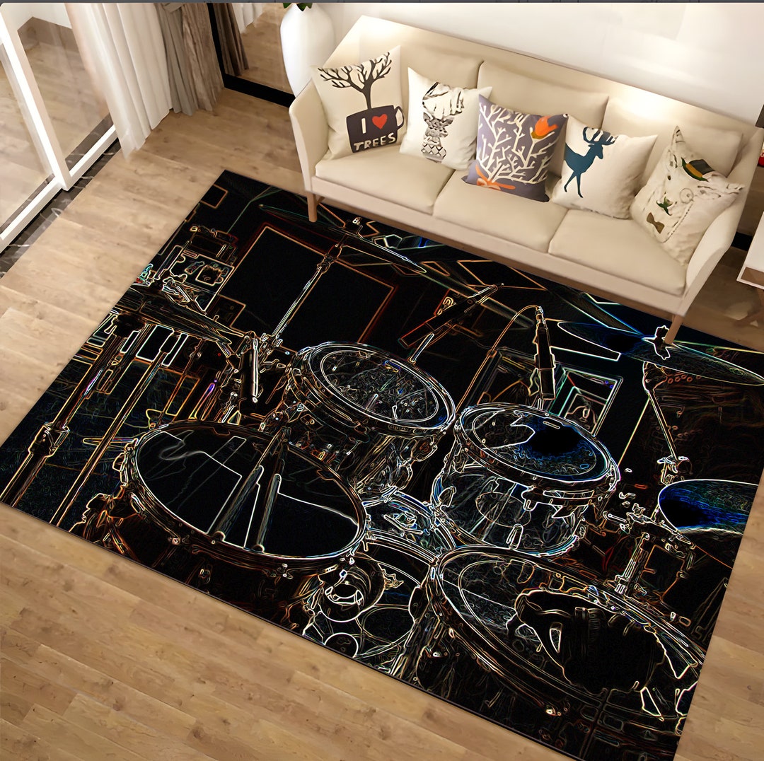 Drummer Rug,drum Set Rug, Black Drum Set Rug,music Rug,drum Rug,rock N ...