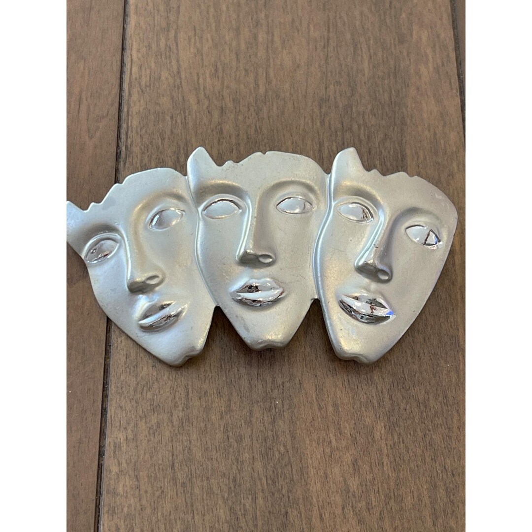 Drama Three Faces Silver Tone Mask Brooch Pin - Etsy
