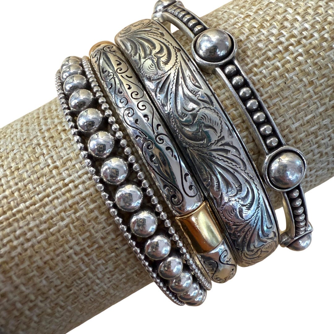 Brighton Silver Bracelet Stack Bangle Set With Ornate Details & Beaded ...