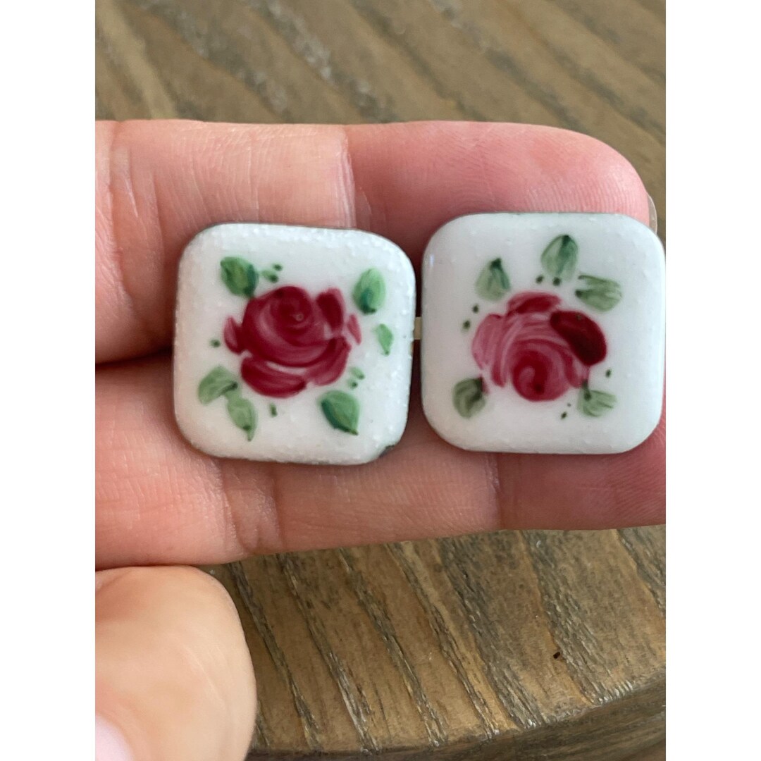 Vintage Hand-painted Floral Porcelain Cufflinks - Etsy