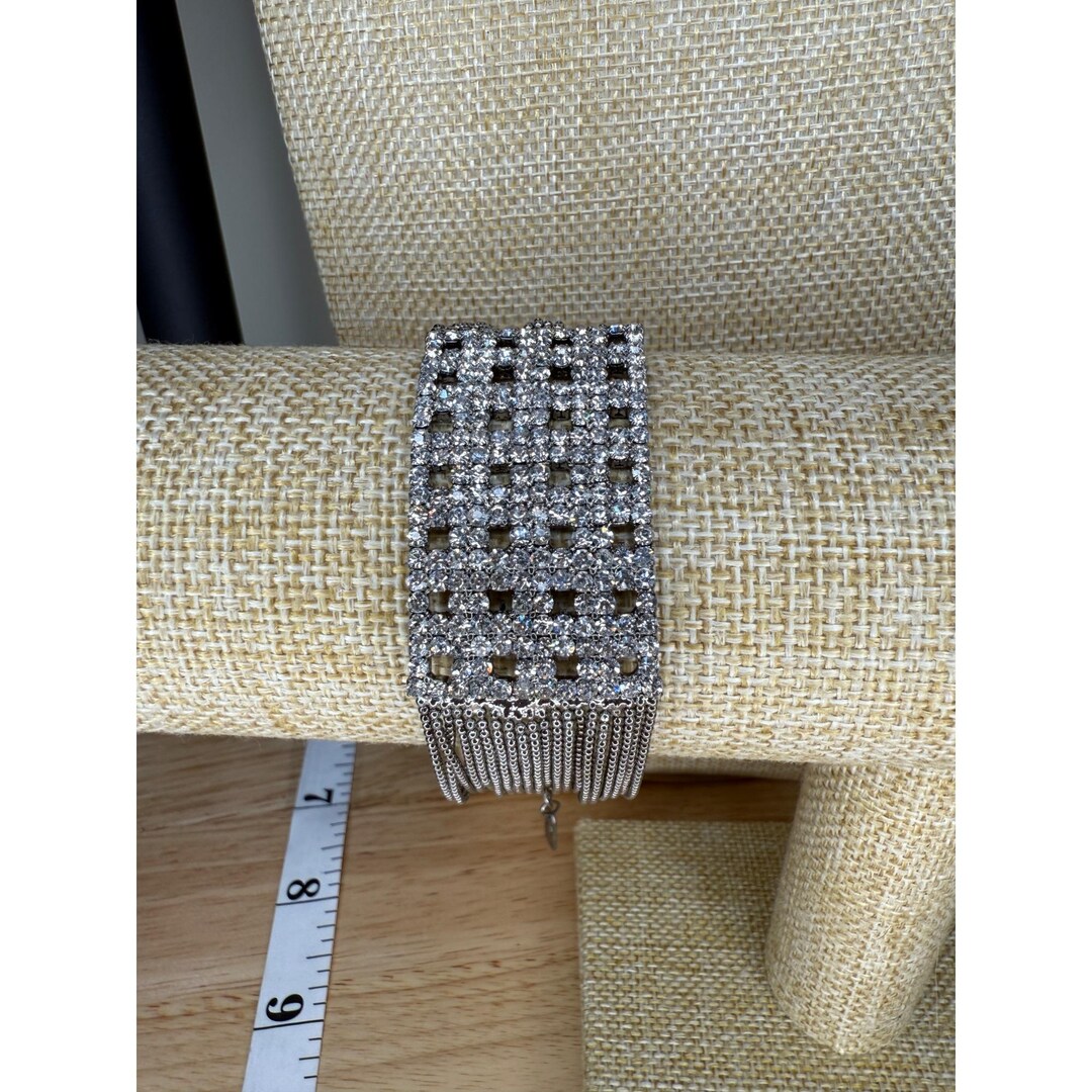 Christina Collection Silver Crystal Bracelet With Chain Fringe ...
