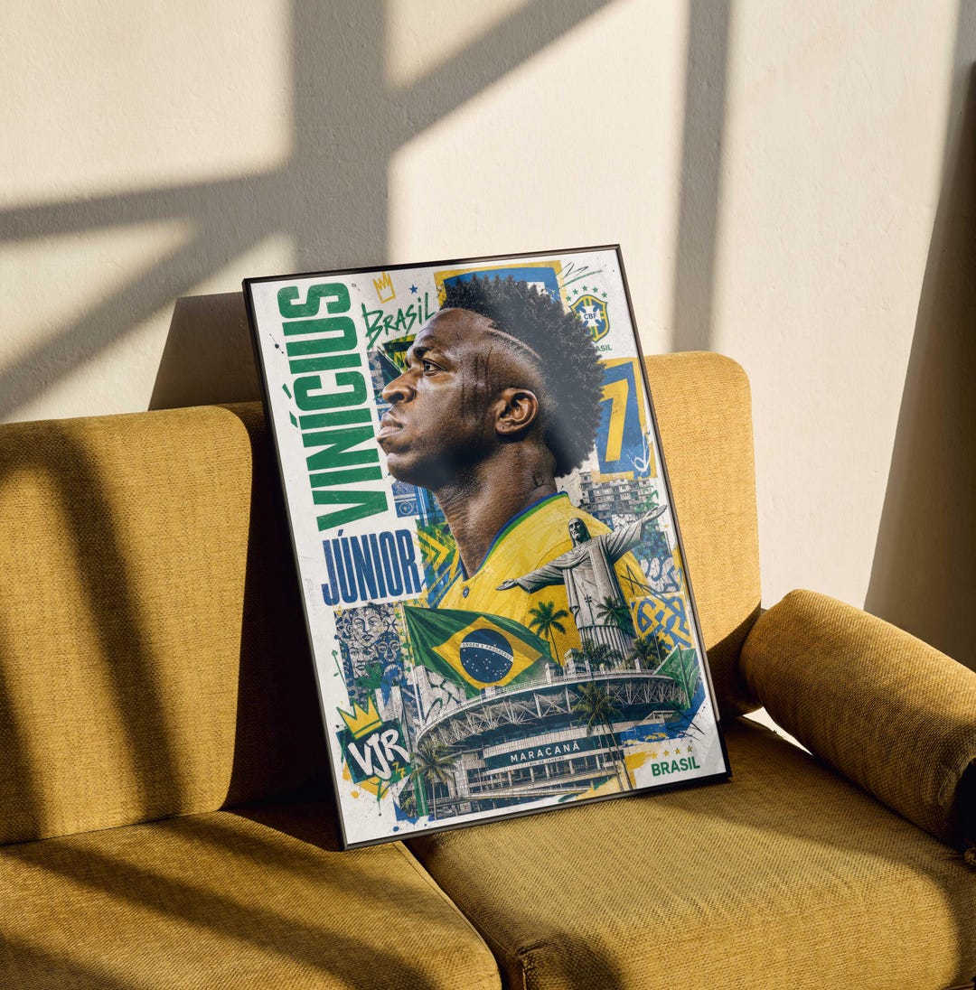 Vinícius Júnior Art, Vini Jr Poster, Brazil Soccer Legend Print ...