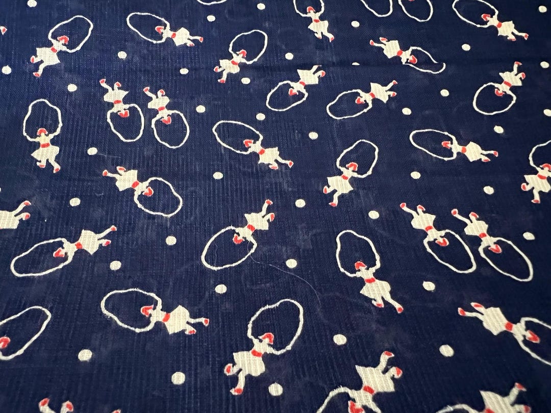 Super Cute Fabric With a Navy Blue Background and Tiny Image of a Girl ...