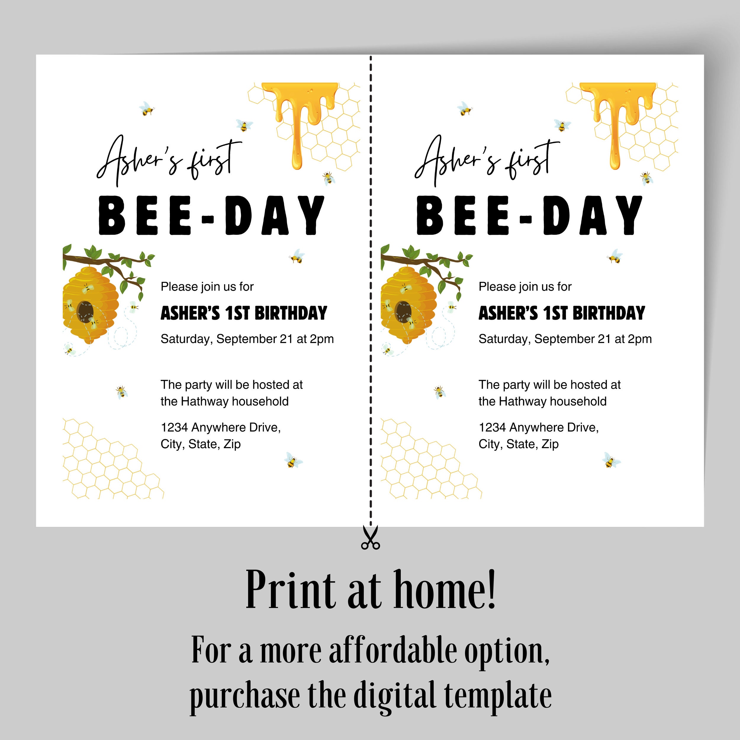 Bee Theme Birthday Cards for Toddlers First Birthday Invitations Honey ...