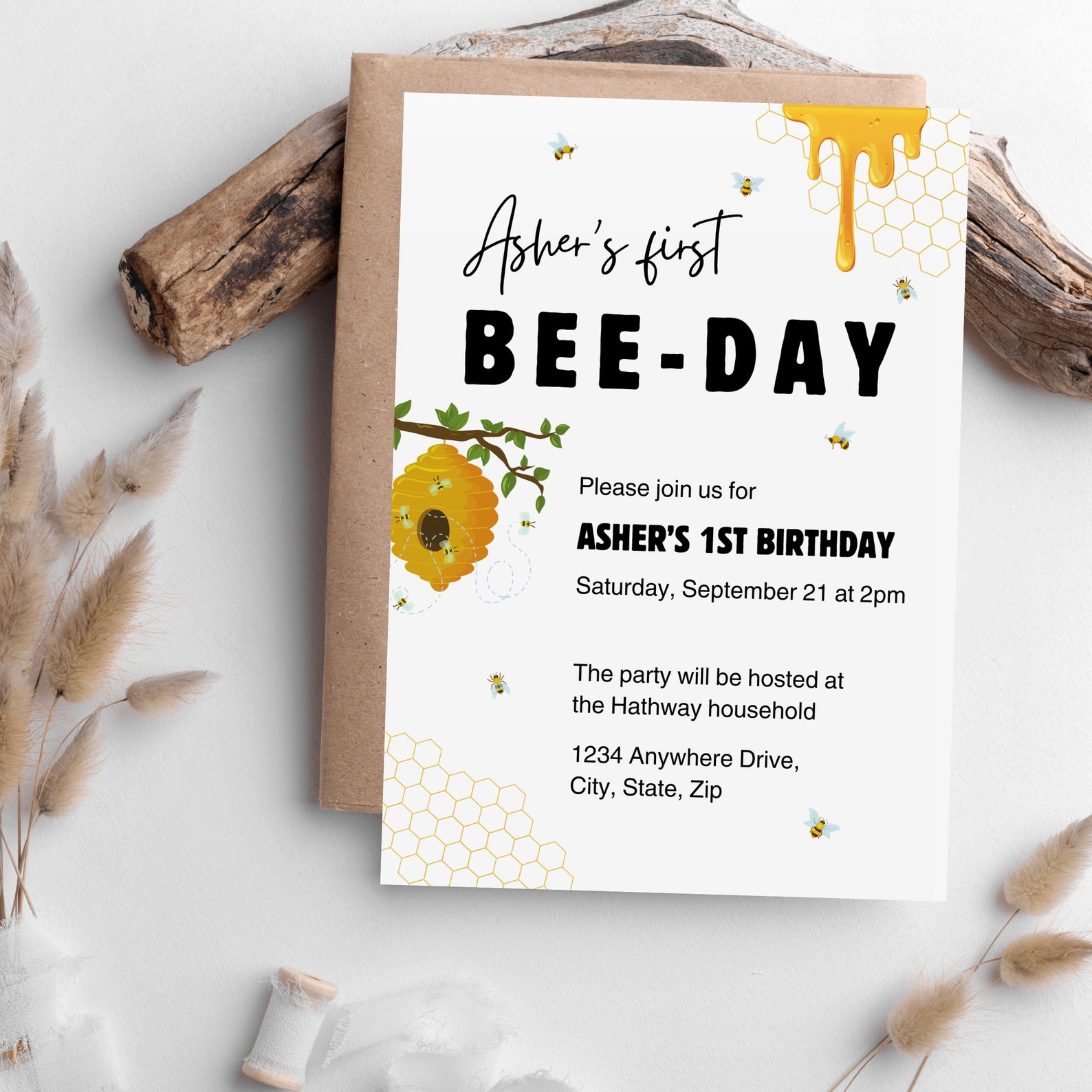 Bee Theme Birthday Cards for Toddlers First Birthday Invitations Honey ...