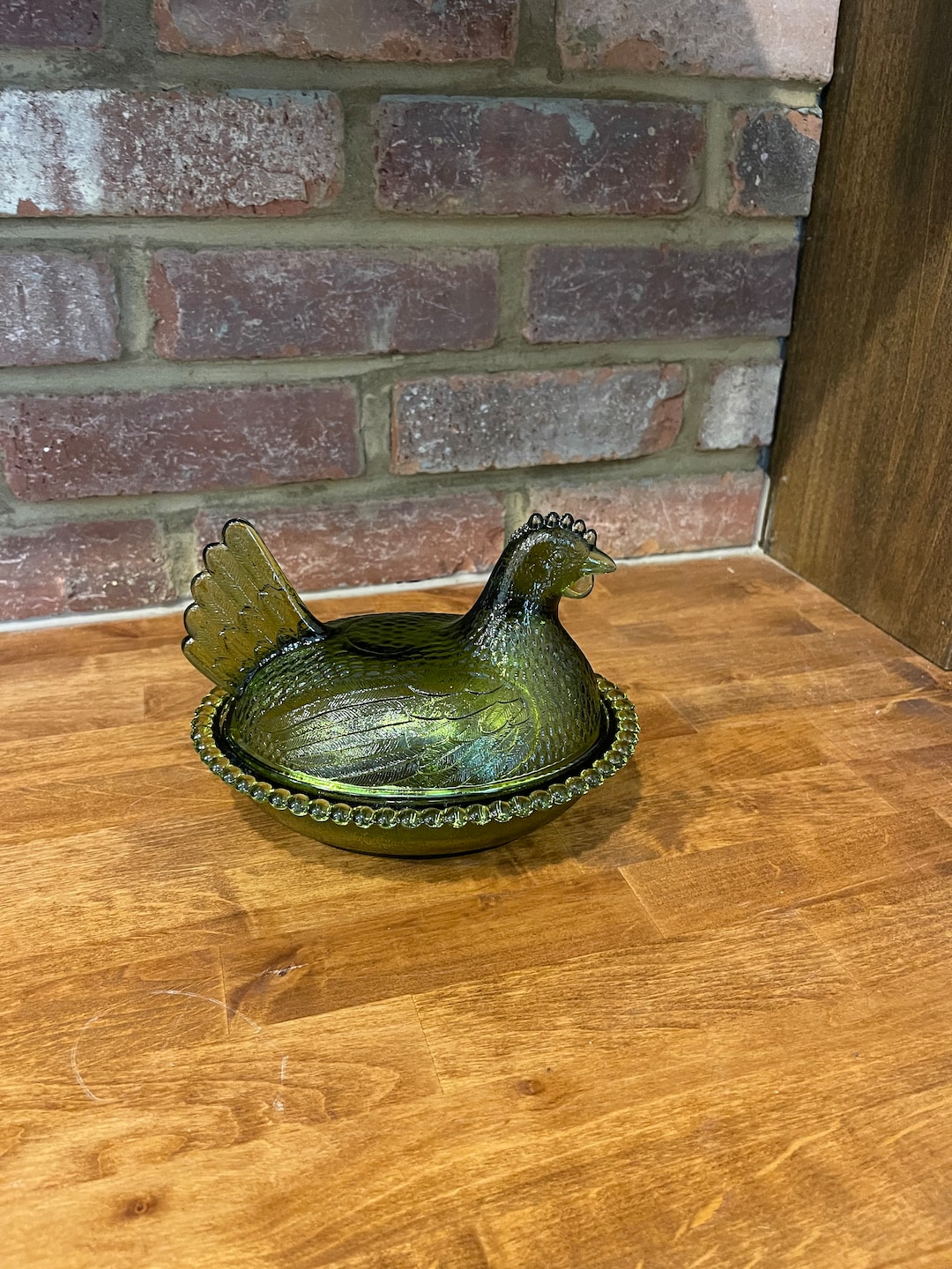 Indiana Glass, Green Hen on a Nest, Retro Kitchen Home Decor, Olive Hen ...