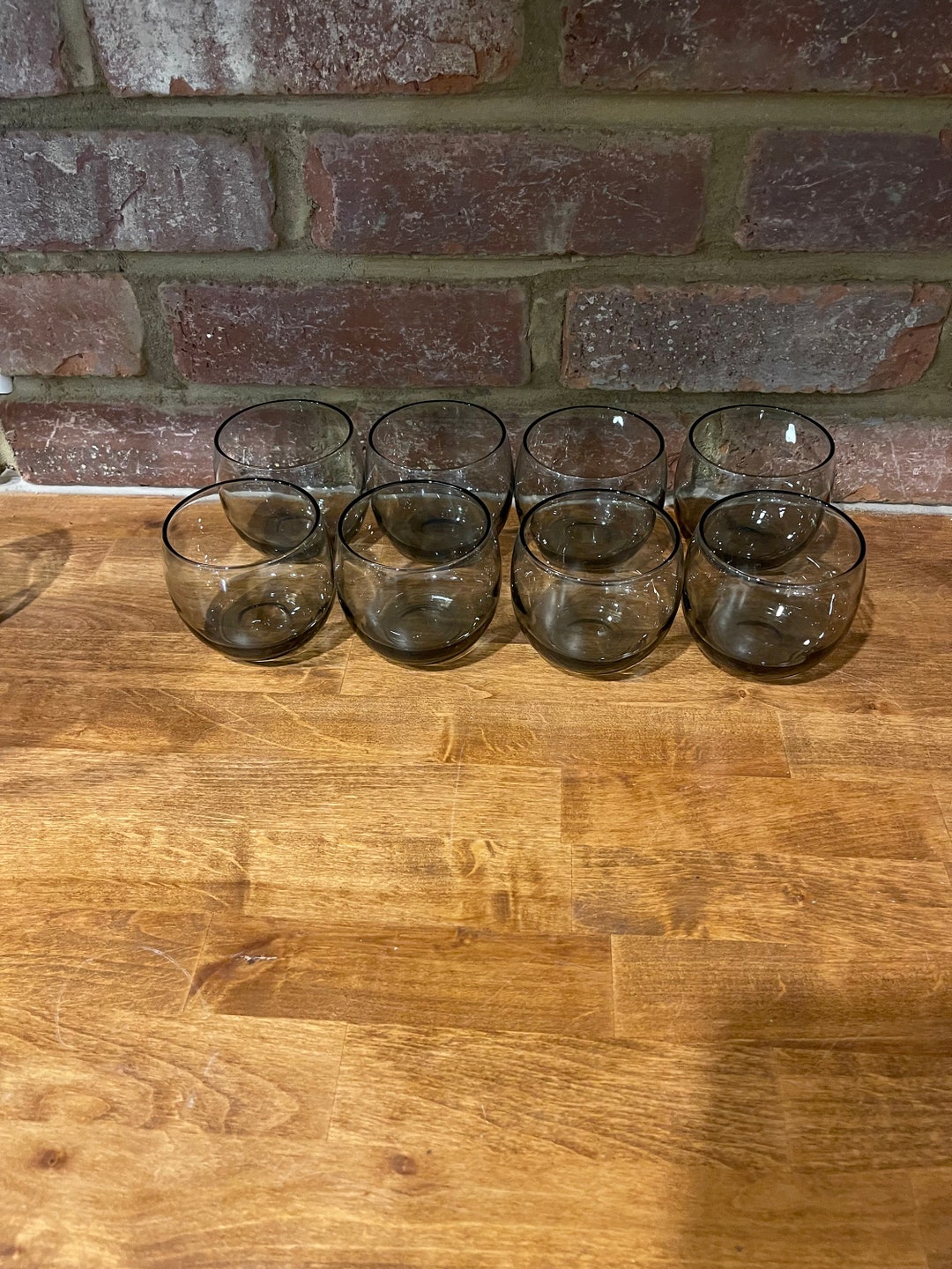 Vintage Black Glasses, 8 Vintage Black Roly Poly Glass, Smokey Black ...