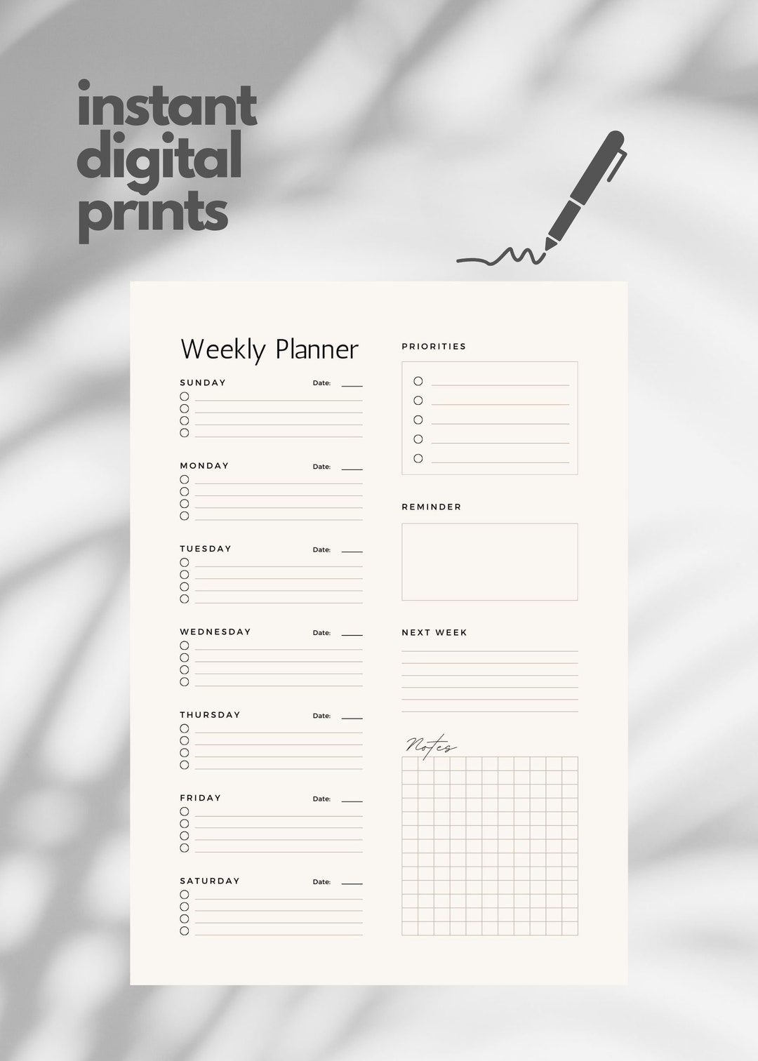 Minimalist Weekly Planner Template - Etsy