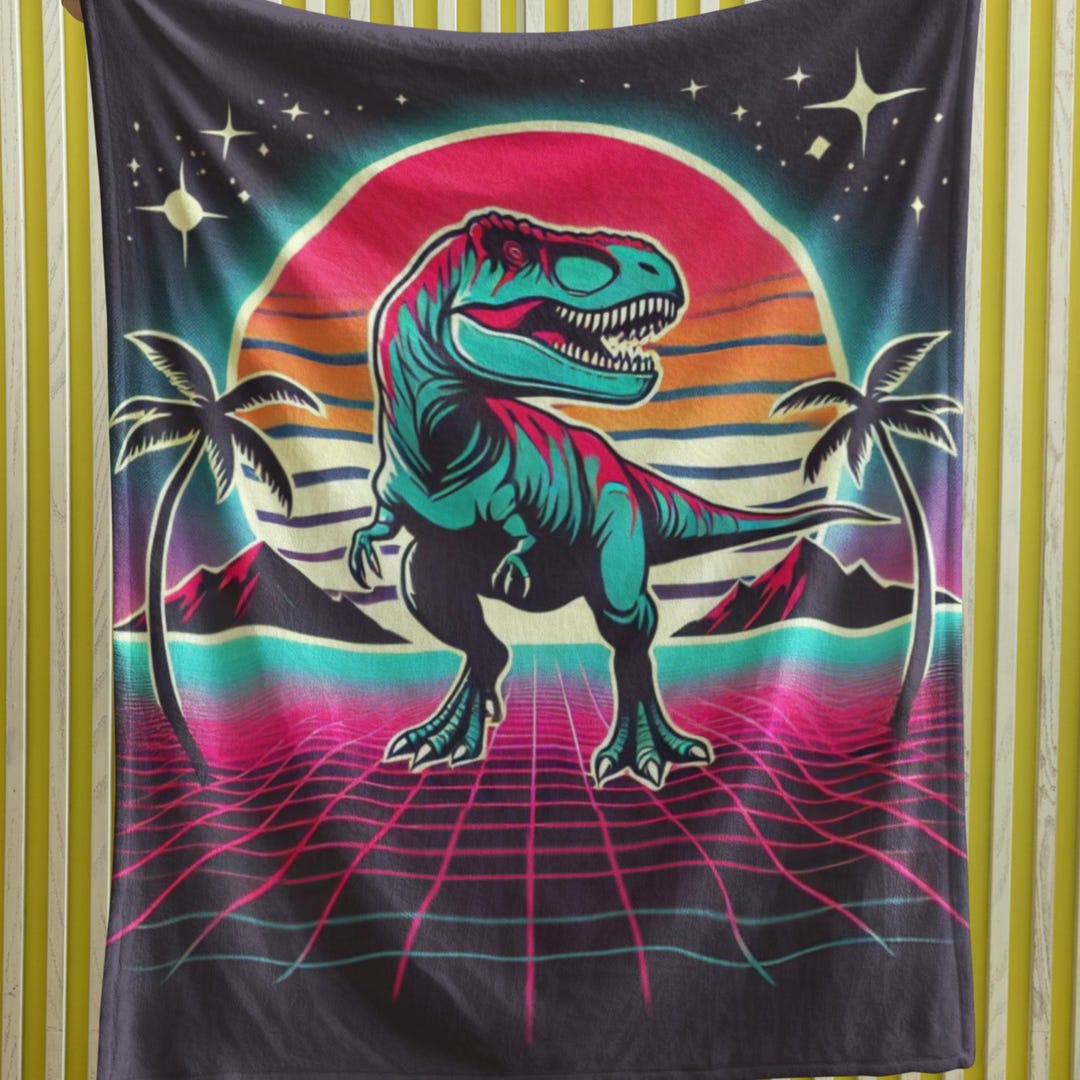 80s Dino Plush Blanket T-rex Teen Throwback Gift Kids Retro Throw ...