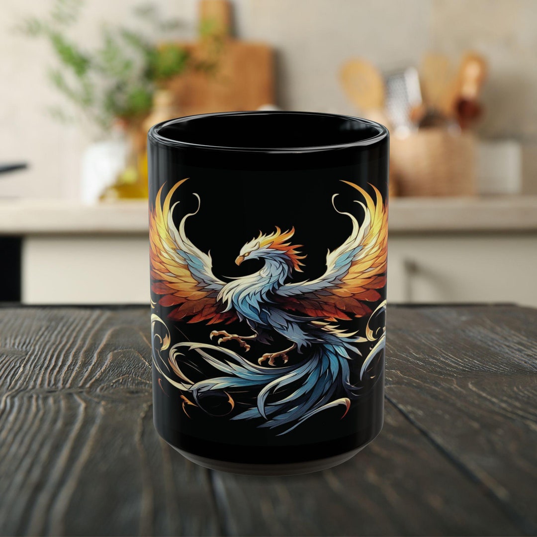 Phoenix Mug Fantasy Mythical Creature Art Lover Gift Vivid Magic Cup Gold Red Ceramic Drinkware ...