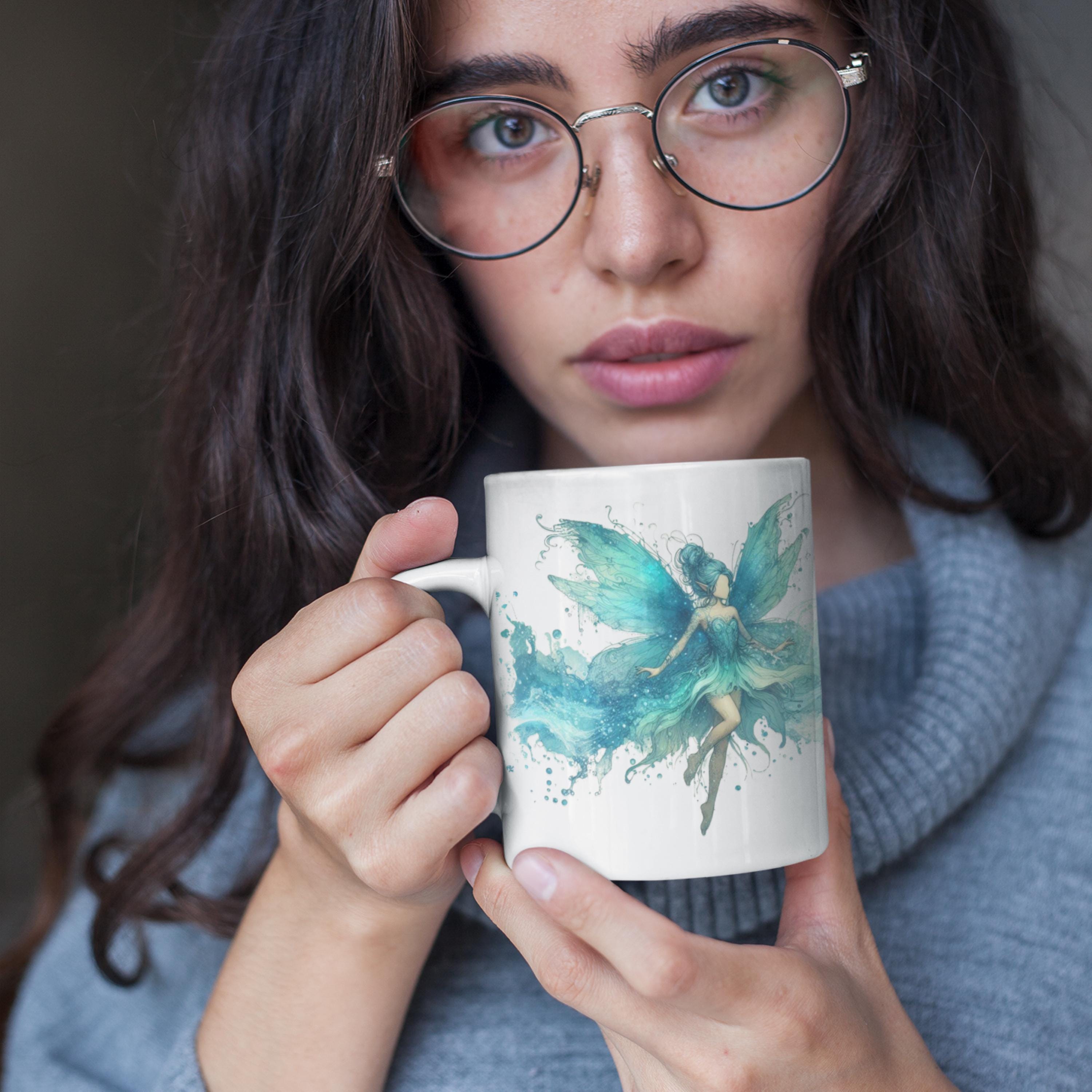 Water Fairy Mug Magical Artwork Blue Fantasy Style White Tea Cup Fairie ...