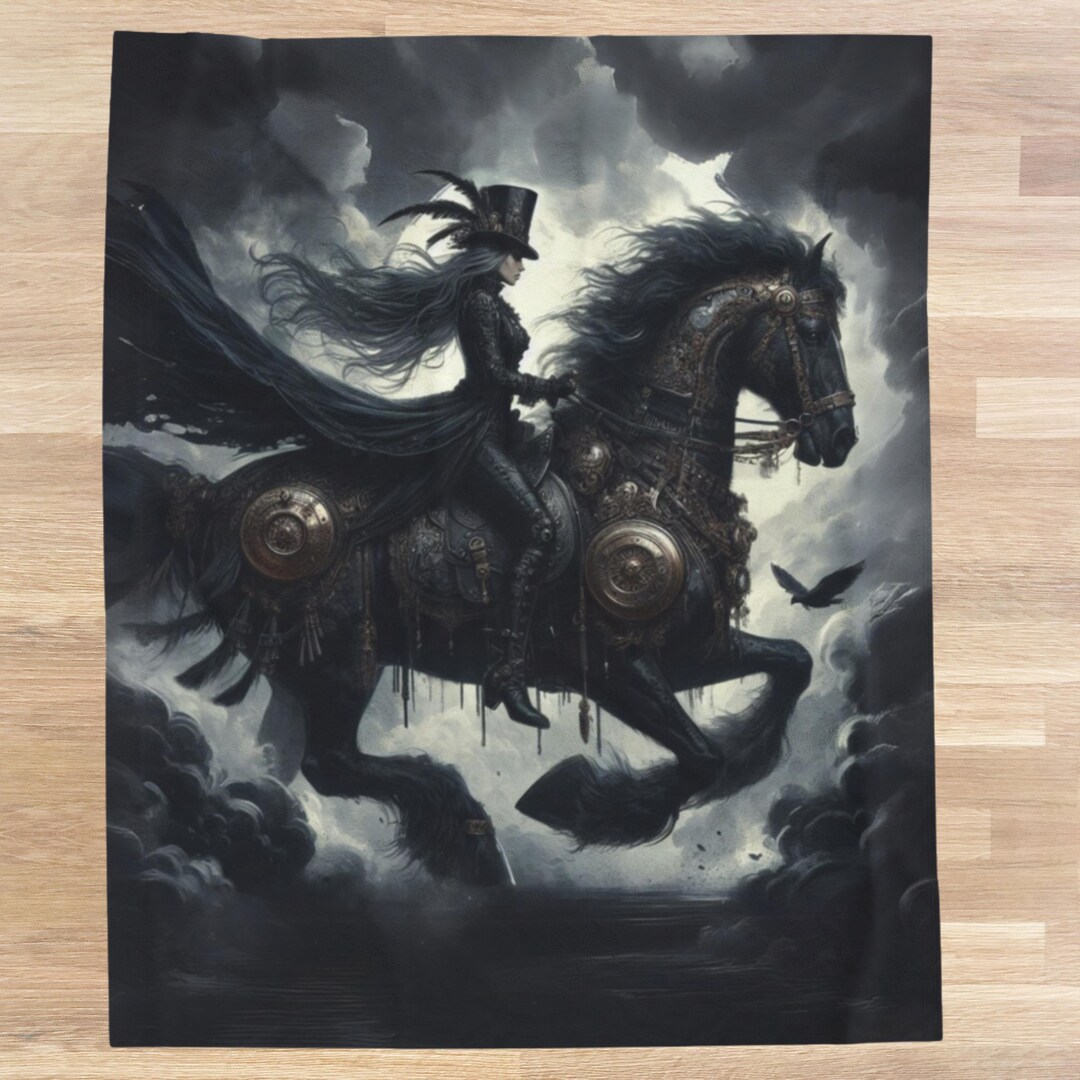 Steampunk Horse Blanket Gothic Woman Rider Plush Wrap Soft Moody Throw ...