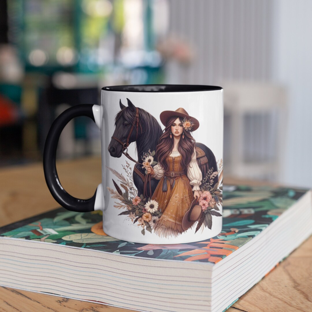 Boho Cowgirl Coffee Mug Black Horse Bohemian Western Tea Cup Rustic ...
