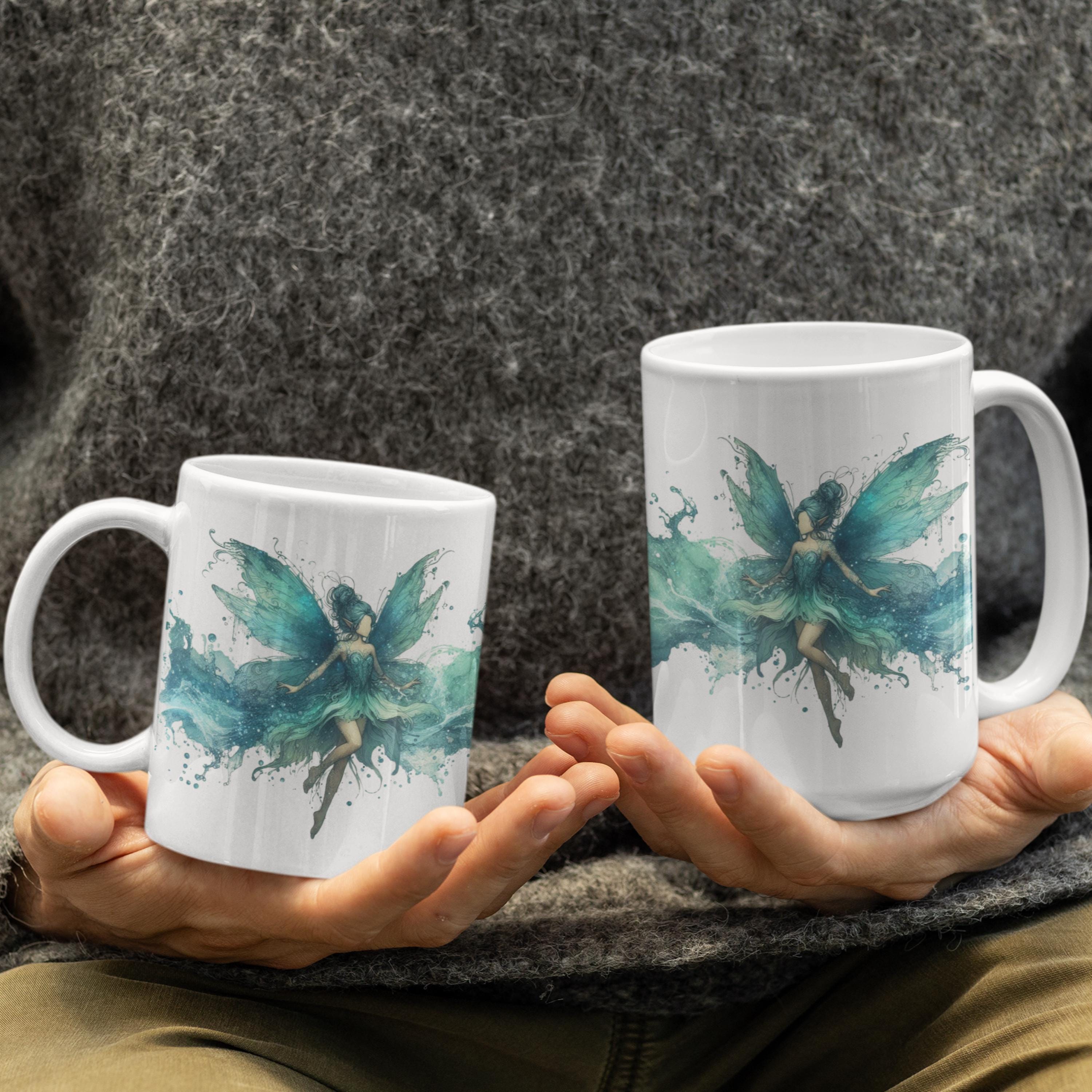 Water Fairy Mug Magical Artwork Blue Fantasy Style White Tea Cup Fairie ...