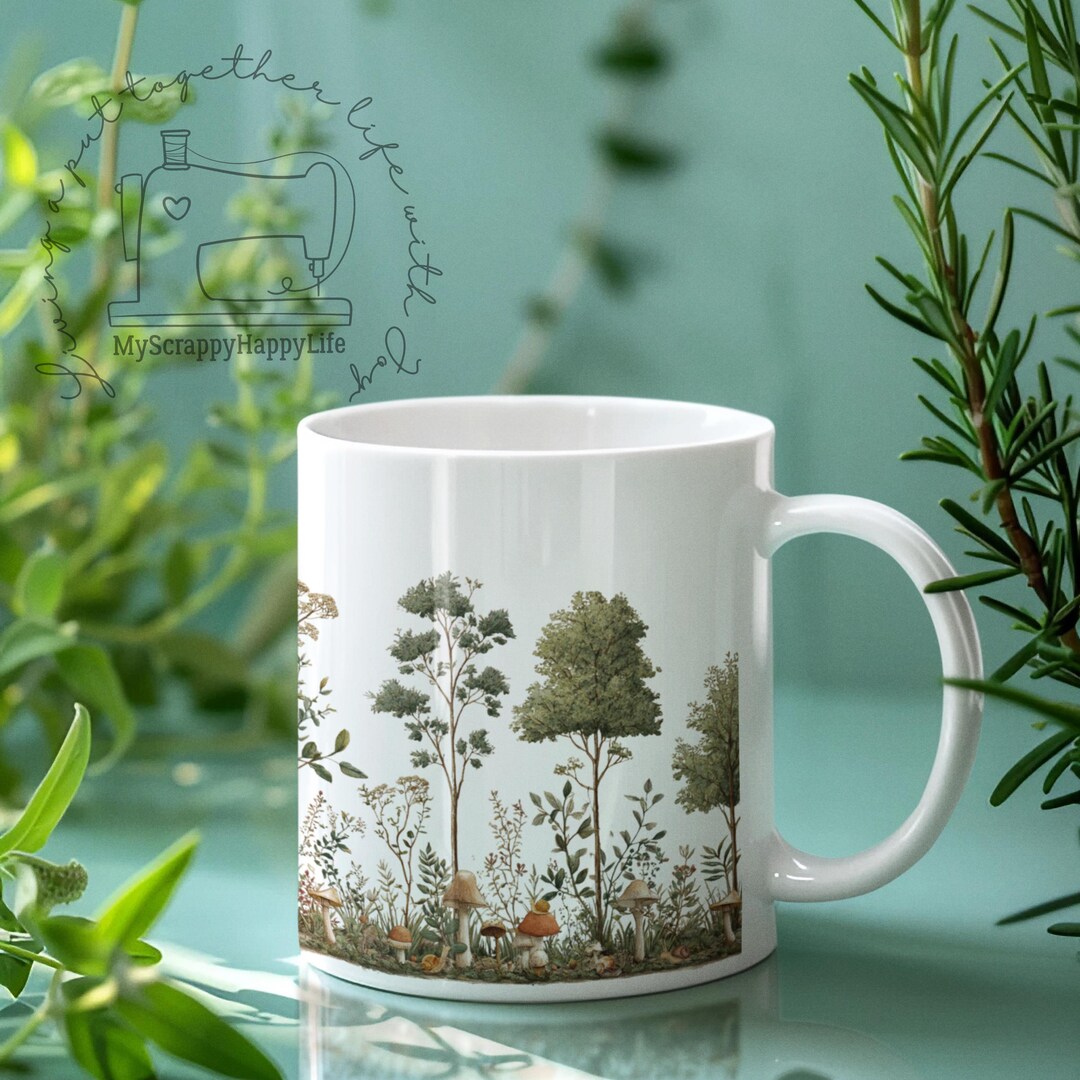 Botanical Snails & Mushrooms Mug Woodland Trees Nature Cup White ...