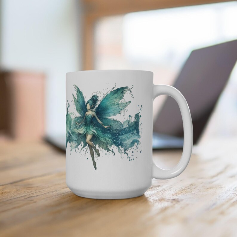 Water Fairy Mug Magical Artwork Blue Fantasy Style White Tea Cup Fairie ...