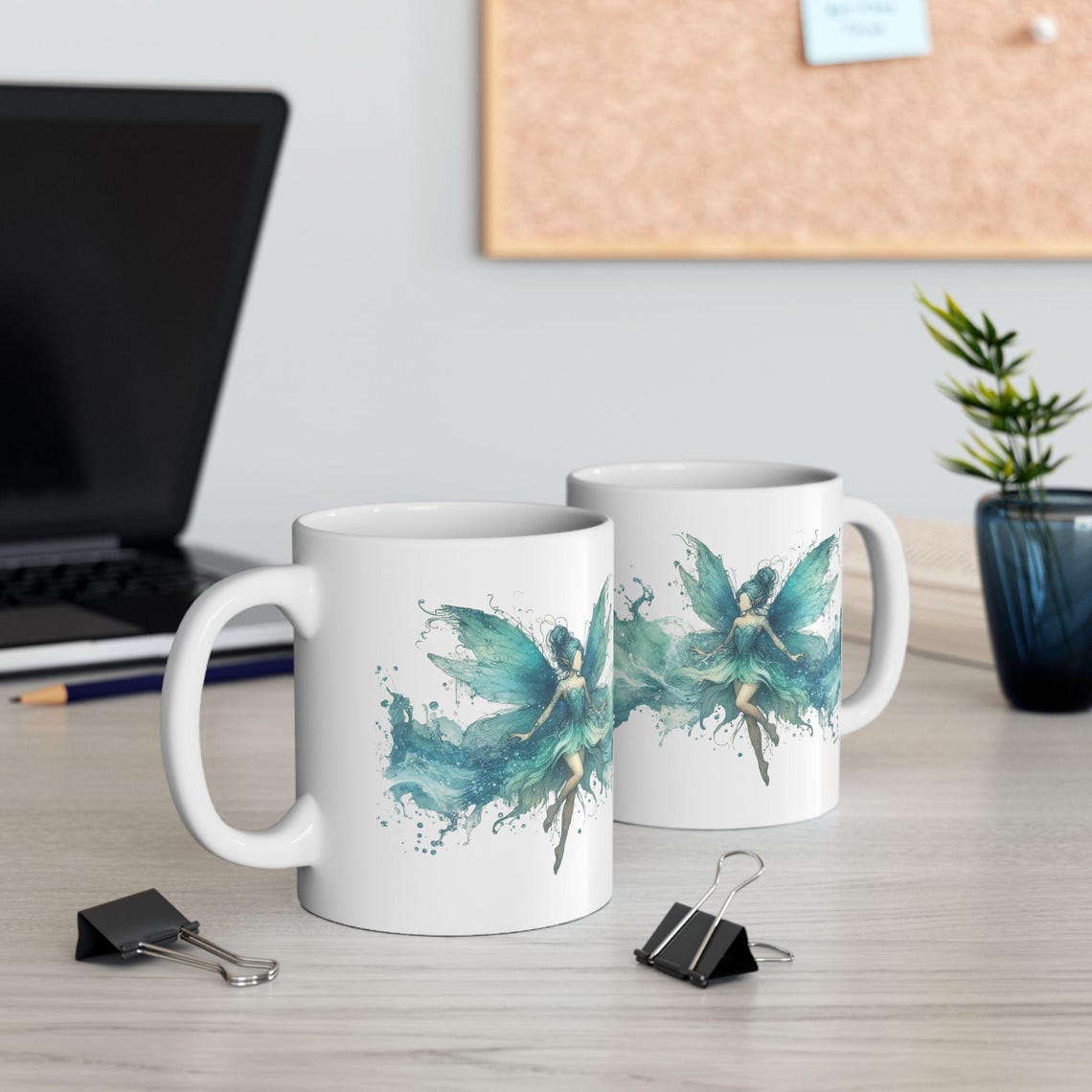 Water Fairy Mug Magical Artwork Blue Fantasy Style White Tea Cup Fairie ...