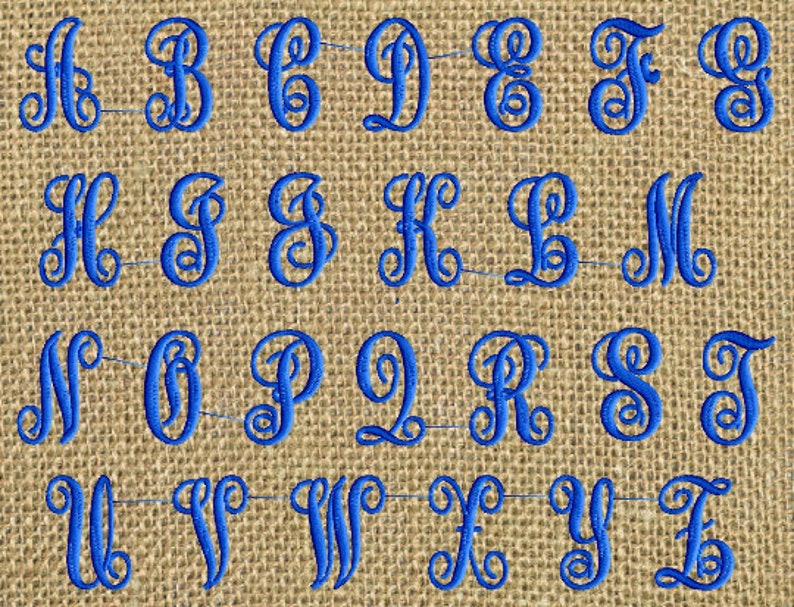 Scrolly Monogram Font Embroidery File 26 Letters 2 Sizes 2.75 & 1.75 ...