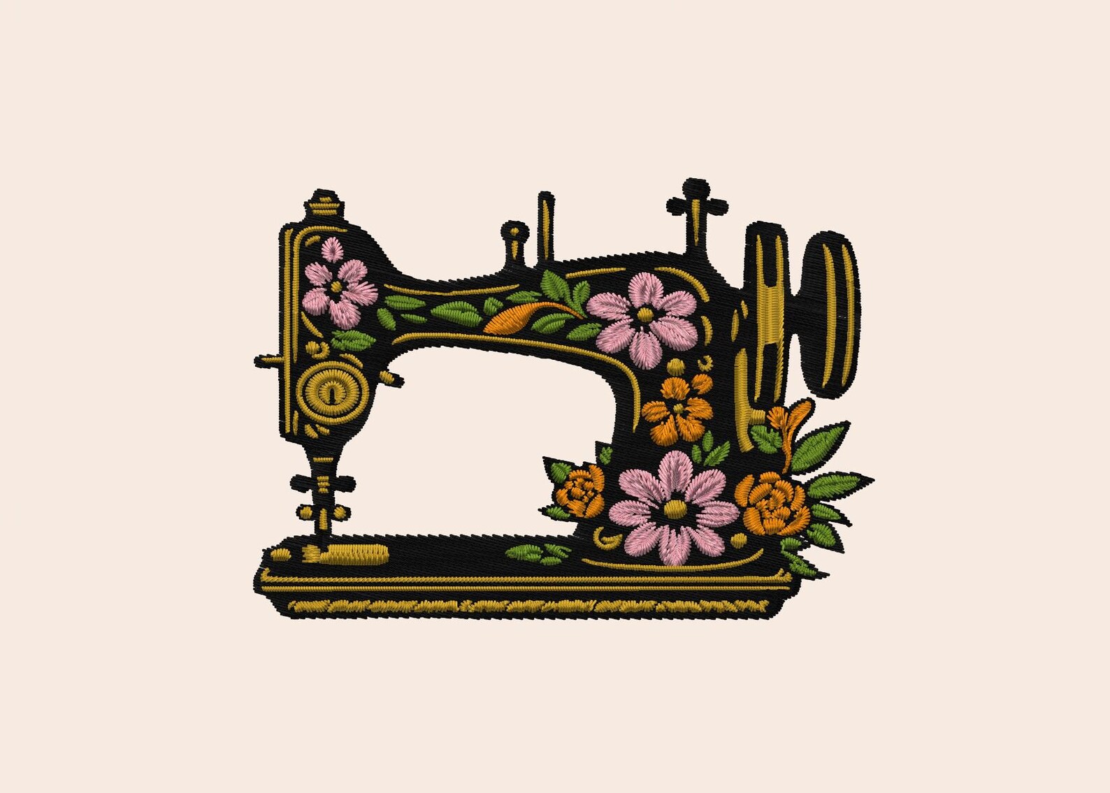 Vintage Retro Sewing Machine W Flowers Embroidery DESIGN FILE - Instant ...