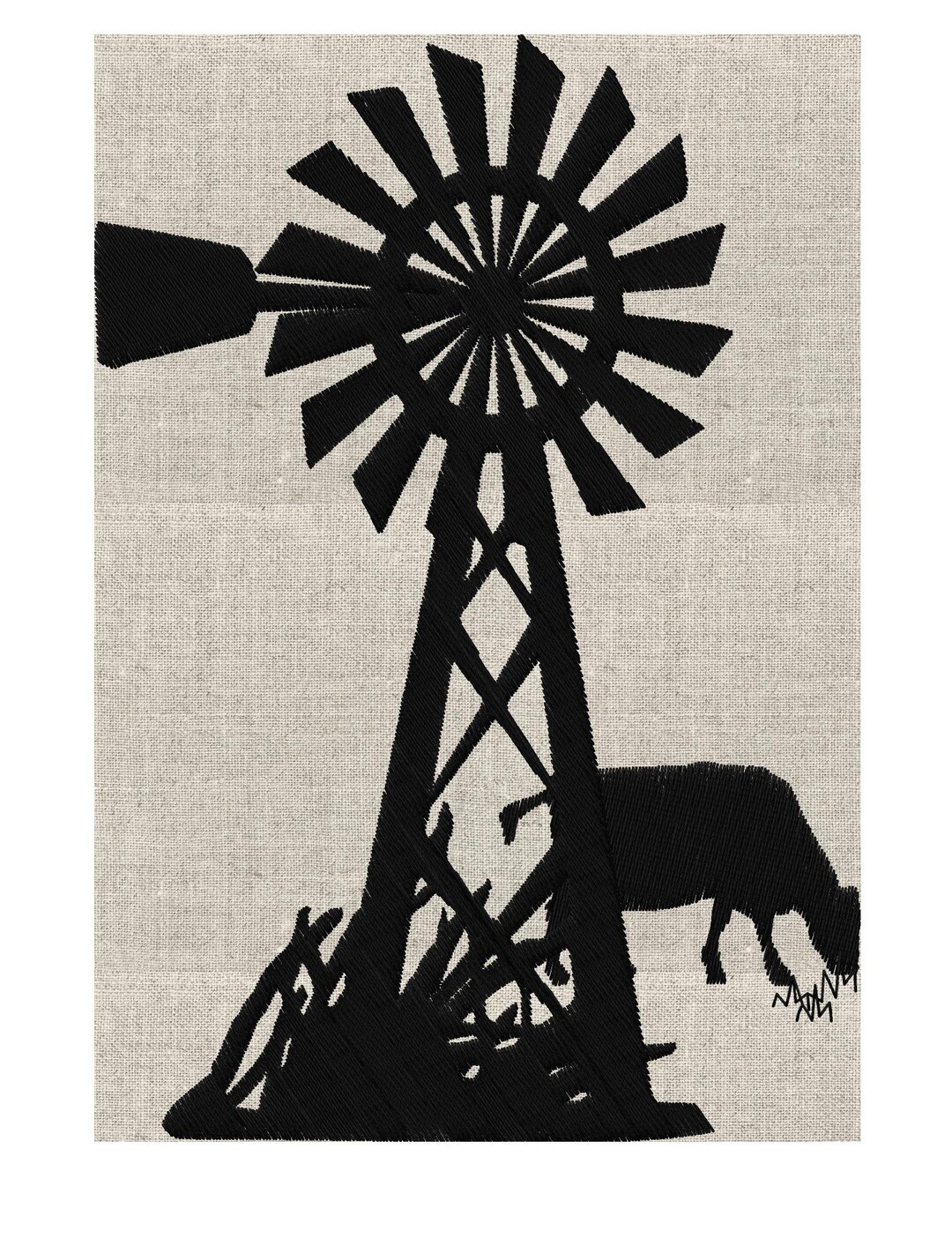 Farm Windmill Cow Retro 50's Embroidery DESIGN FILE - Instant Download ...