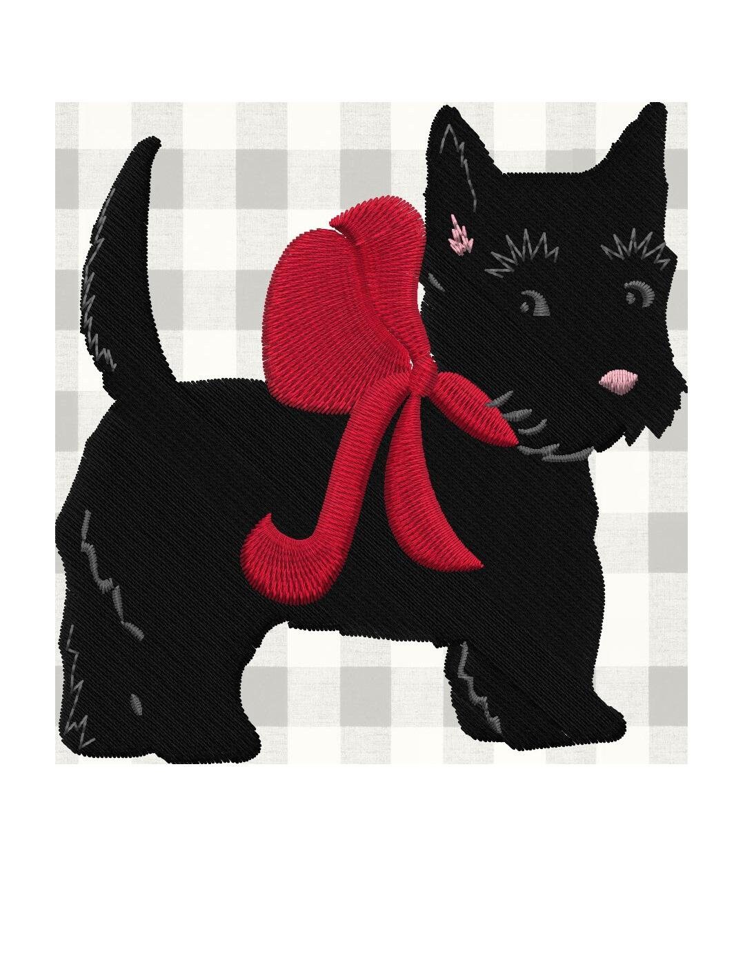 Scottie Dog W Bow Holiday Embroidery DESIGN FILE Instant Download Vp3 ...