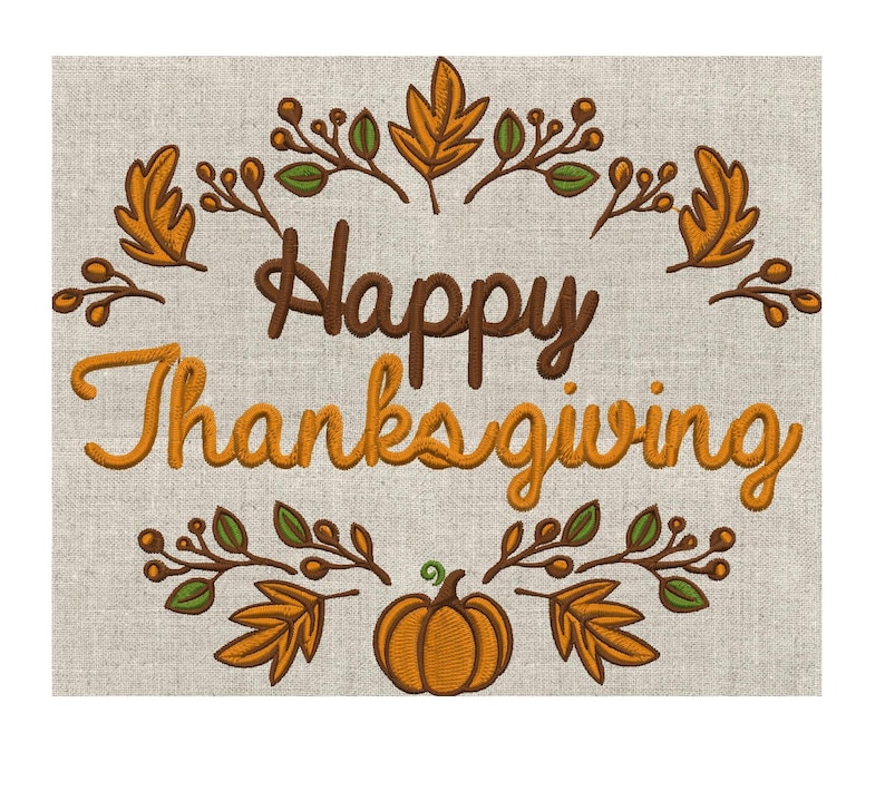 Autumn Pumpkin Leaves Fall Happy Thanksgiving Design EMBROIDERY DESIGN ...