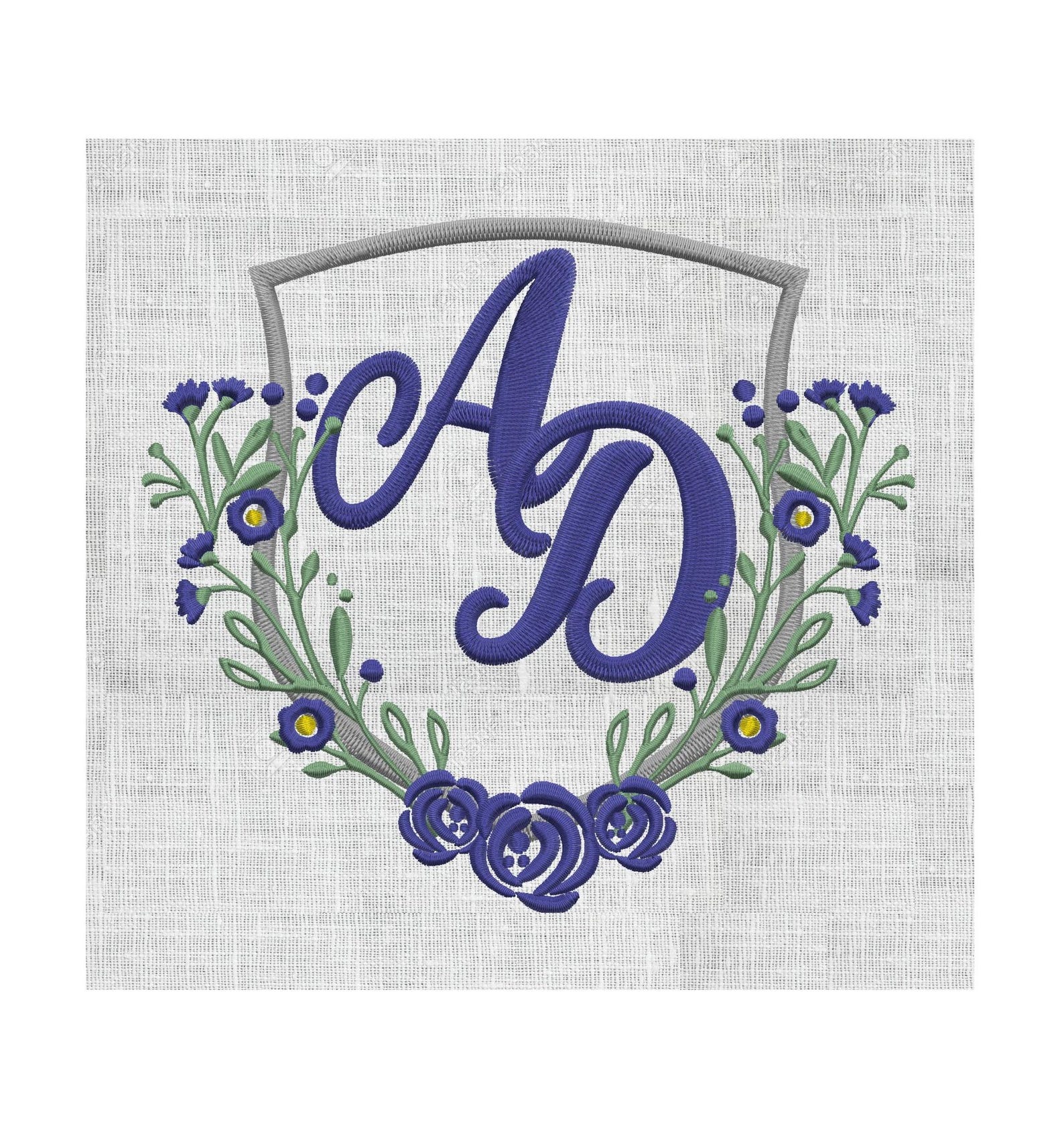 Floral Badge Font Frame Monogram Design -font Not Included - EMBROIDERY ...