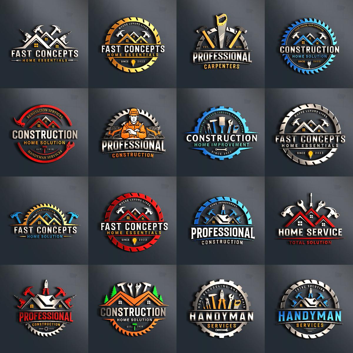 Construction Logo Design: Builder, Handyman, Company, Saw Blade ...