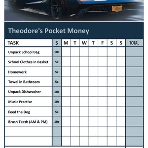 Pocket Money Chart for Boys - Supercar Edition - Etsy