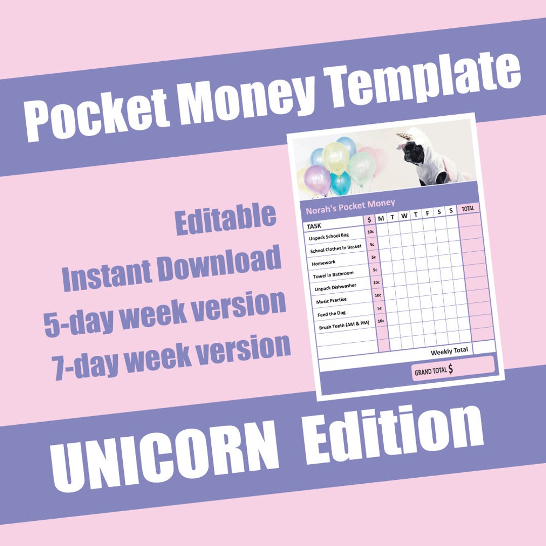 Pocket Money Chart for Girls - Unicorn Edition - Etsy