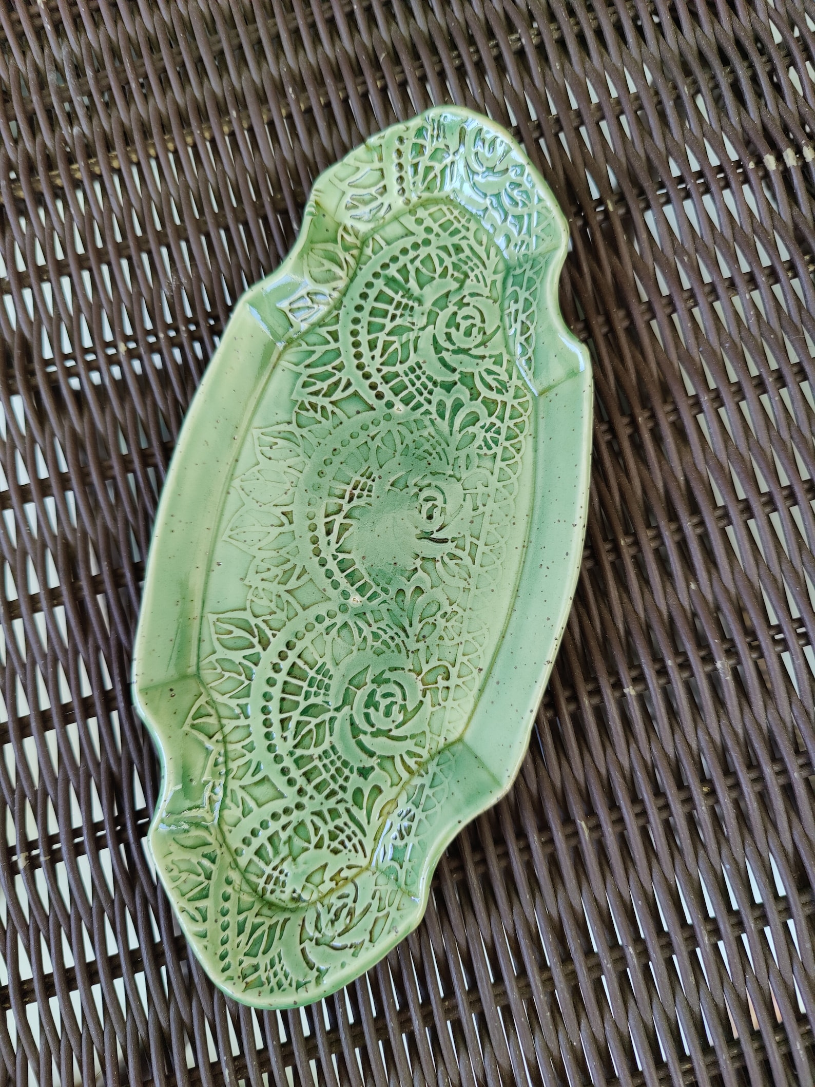 Hand Built Jade Glazed Ceramic Appetizer Serving Plate Speckled ...