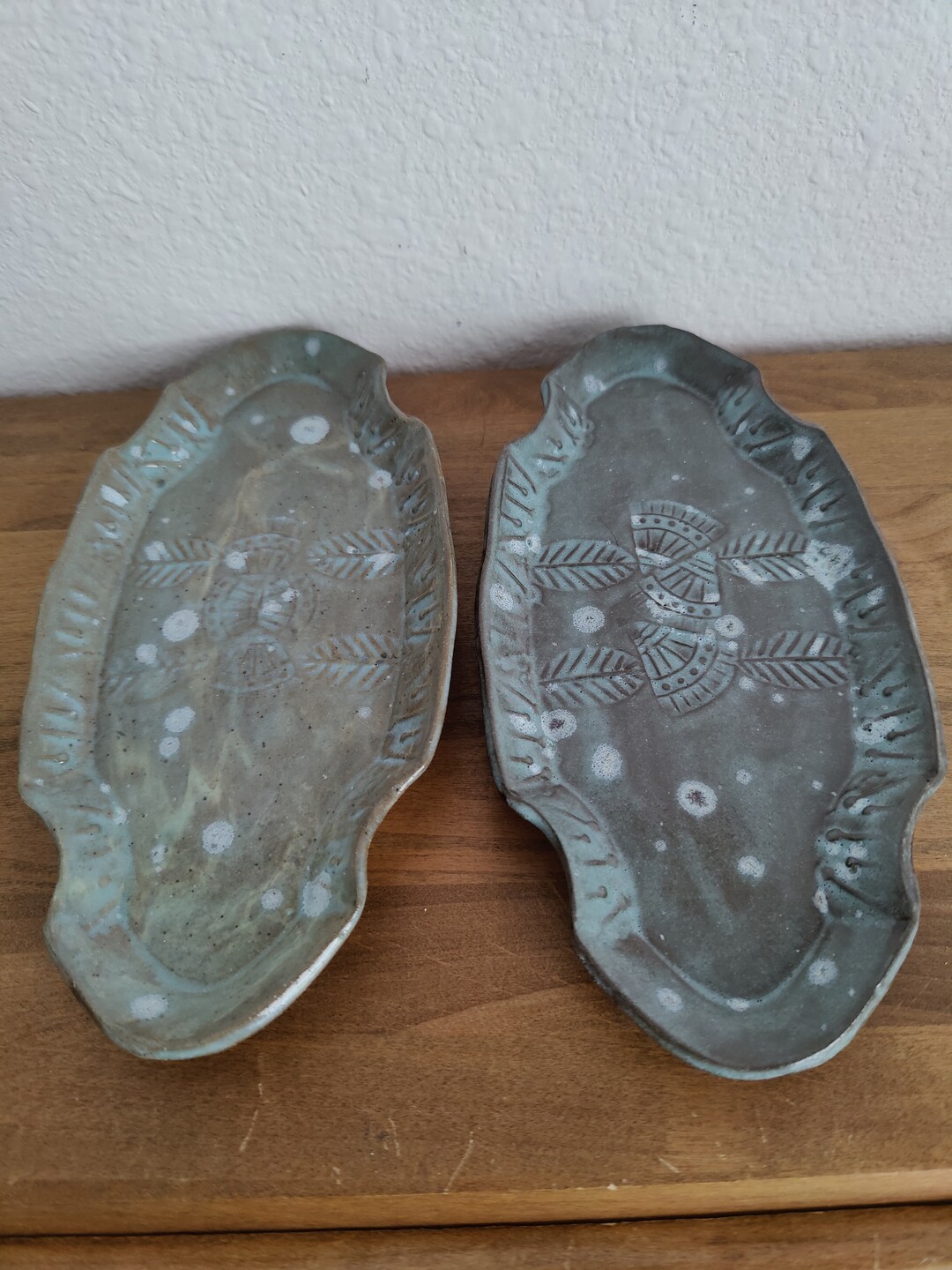 Hand Built Crystalline Glazed Ceramic Appetizer Set of 2 Serving Plates ...