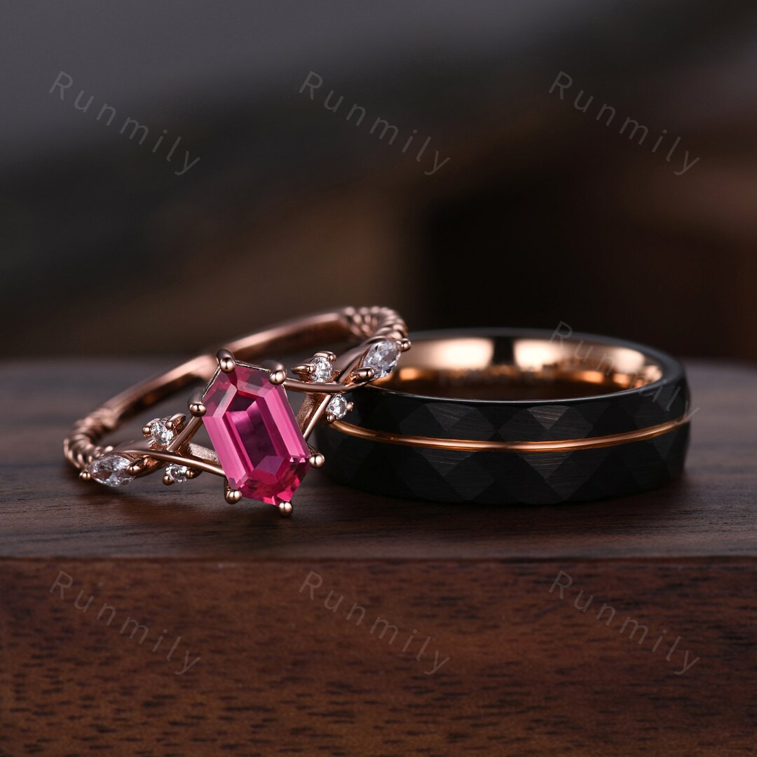 Vintage Ruby Couples Ring Rose Gold Matching Ring Set His and Hers ...