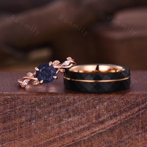 Vintage Blue Sandstone Couples Ring Rose Gold Matching Ring Set His and ...