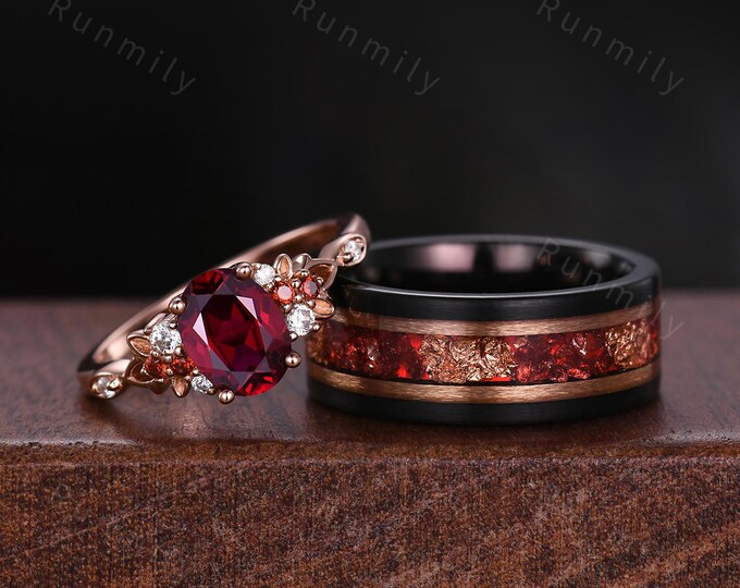 Emerald Cut Ruby Ring Set/ruby Engagement Ring Set for Women/sterling ...