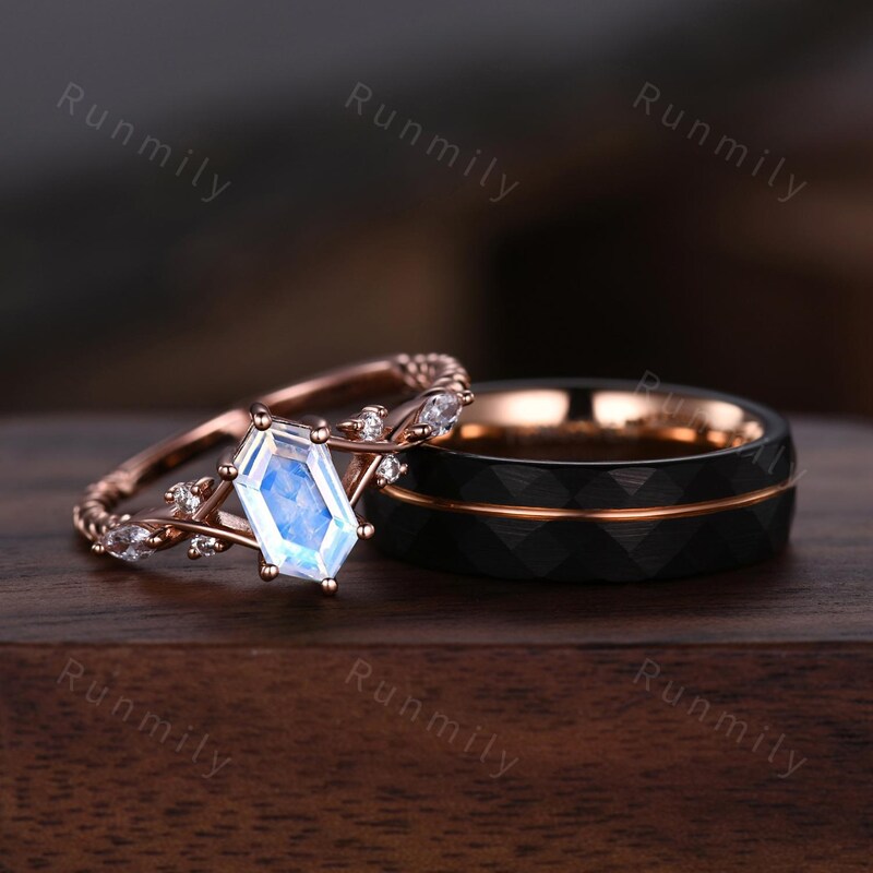 Moonstone Wedding Ring Set - Etsy