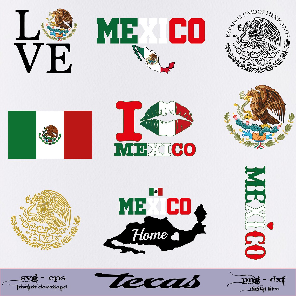 Mexico Svg, Mexico Flag Svg Bundle, Heart, Lips, Glasses, Heartbeat ...