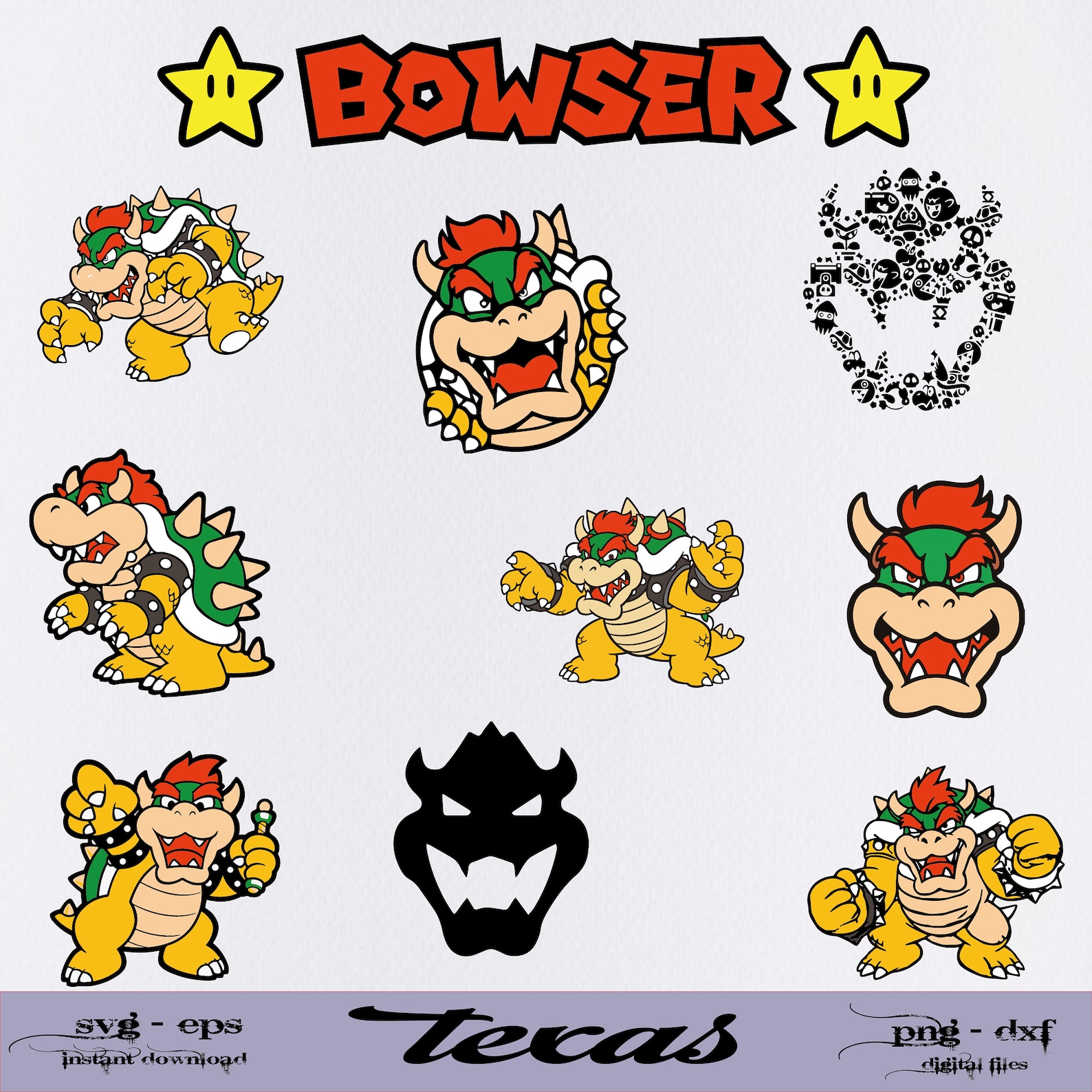 Bowser Svg Bundle, Bowser Cut File, Bowser Silhouette, Mario Svg ...