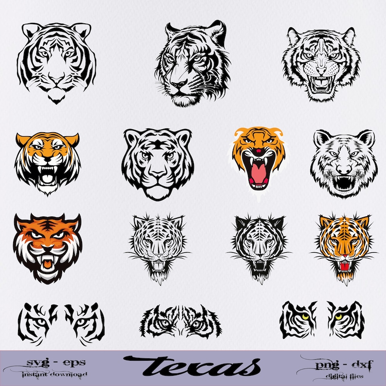 Tiger SVG Bundle, Tiger SVG, Tiger Head Svg, Tiger Face Svg, Tiger Clipart, Tiger Files for ...