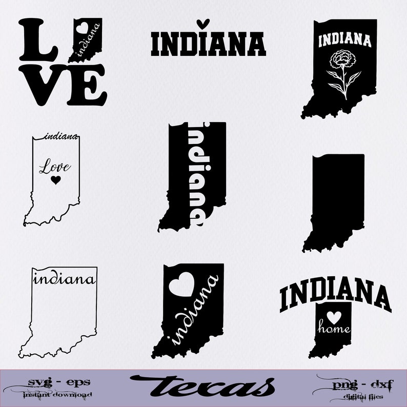 Indiana State SVG Bundle, Indiana Clipart, Indiana Outline, Indiana PNG ...