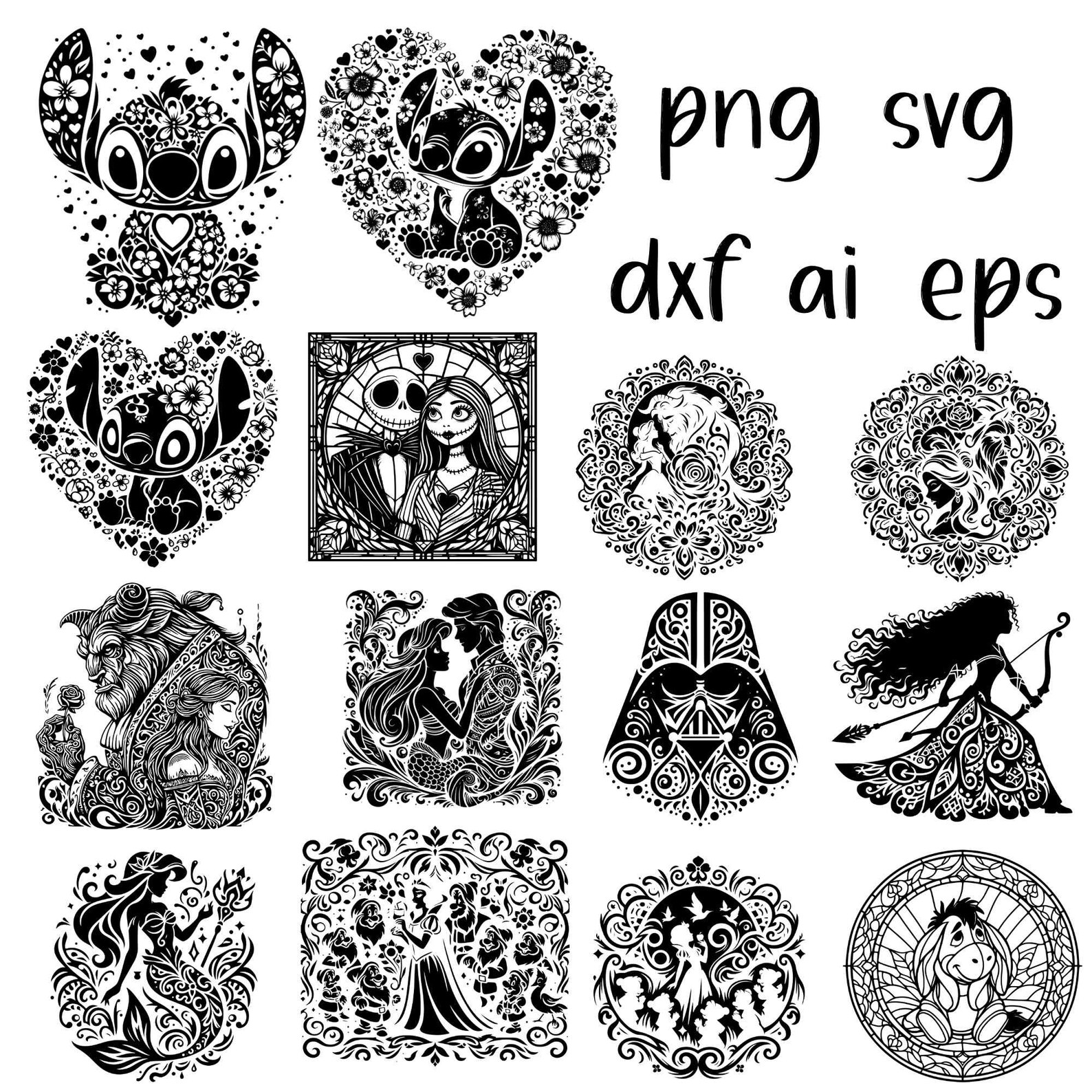 Cartoon Characters Svg Bundle, Princess Cartoon Svg, Intricate Weeding ...