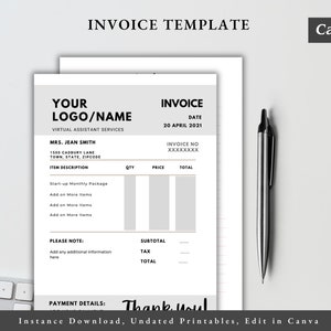 VIRTUAL ASSISTANT Invoice Template, Small Business Templates, Editable ...