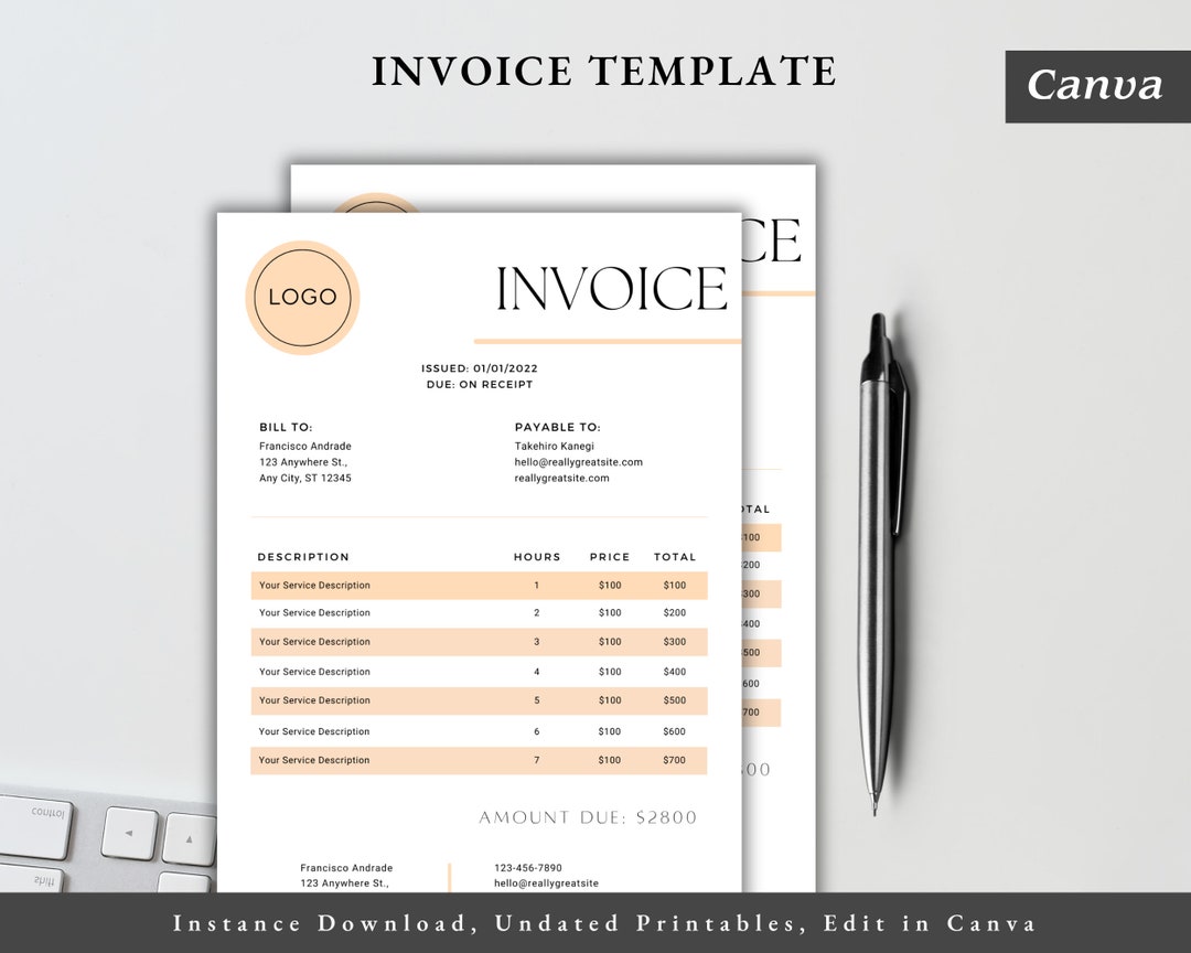 Classic Invoice Template, Fillable Business Receipt, Easy-to-use ...