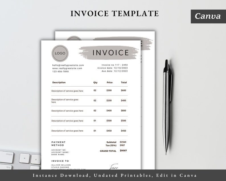 Invoice Template, Fillable Business Receipt, Easy-to-use Invoice Form ...
