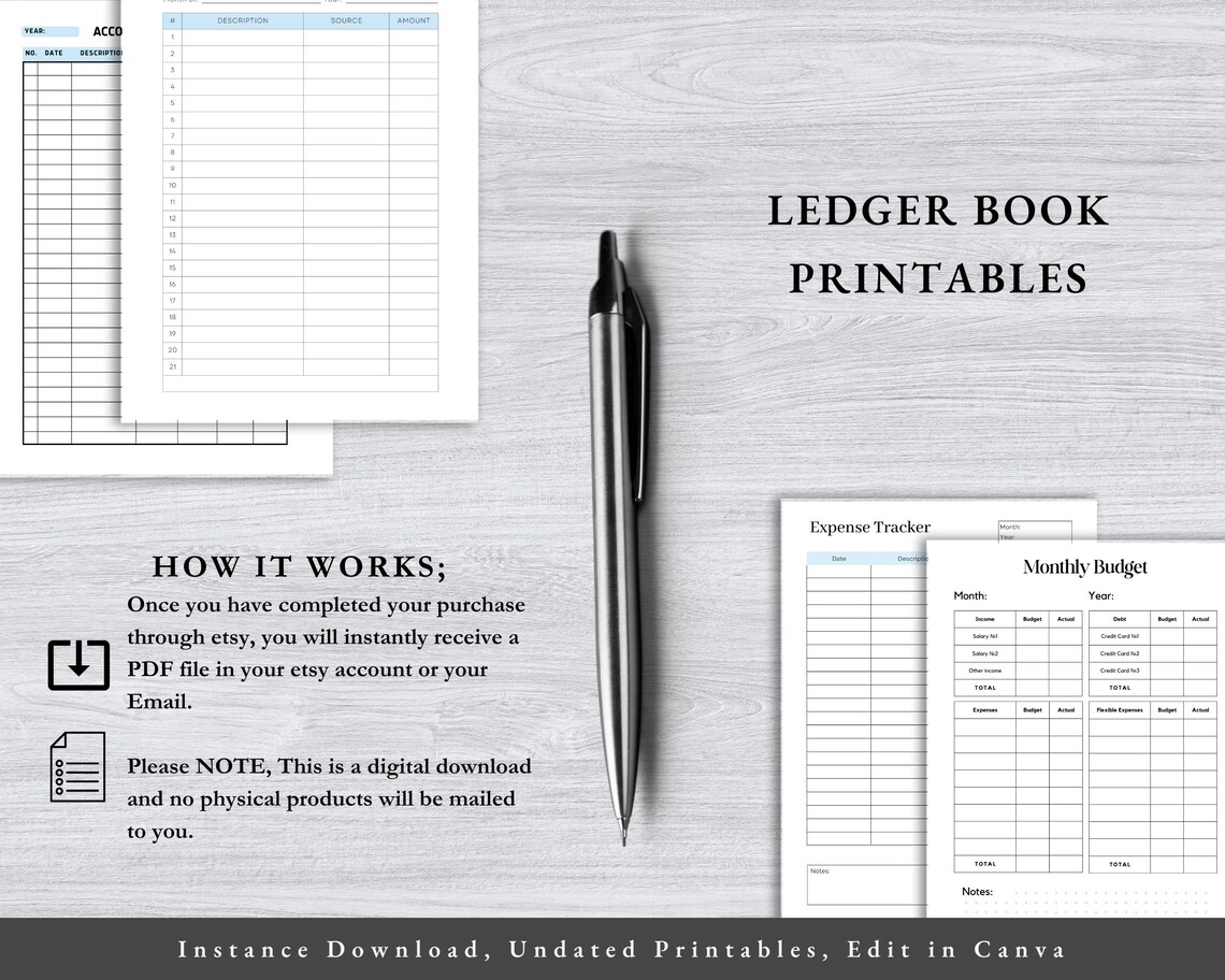 Ledger Book Printable, Finance Organizer, Printable Budget Planner ...