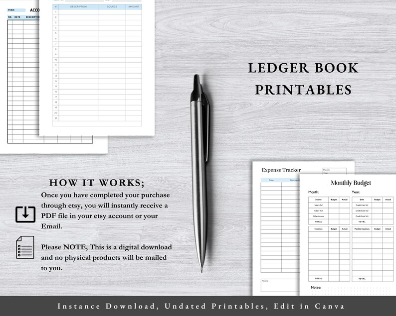 Ledger Book Printable, Finance Organizer, Printable Budget Planner ...